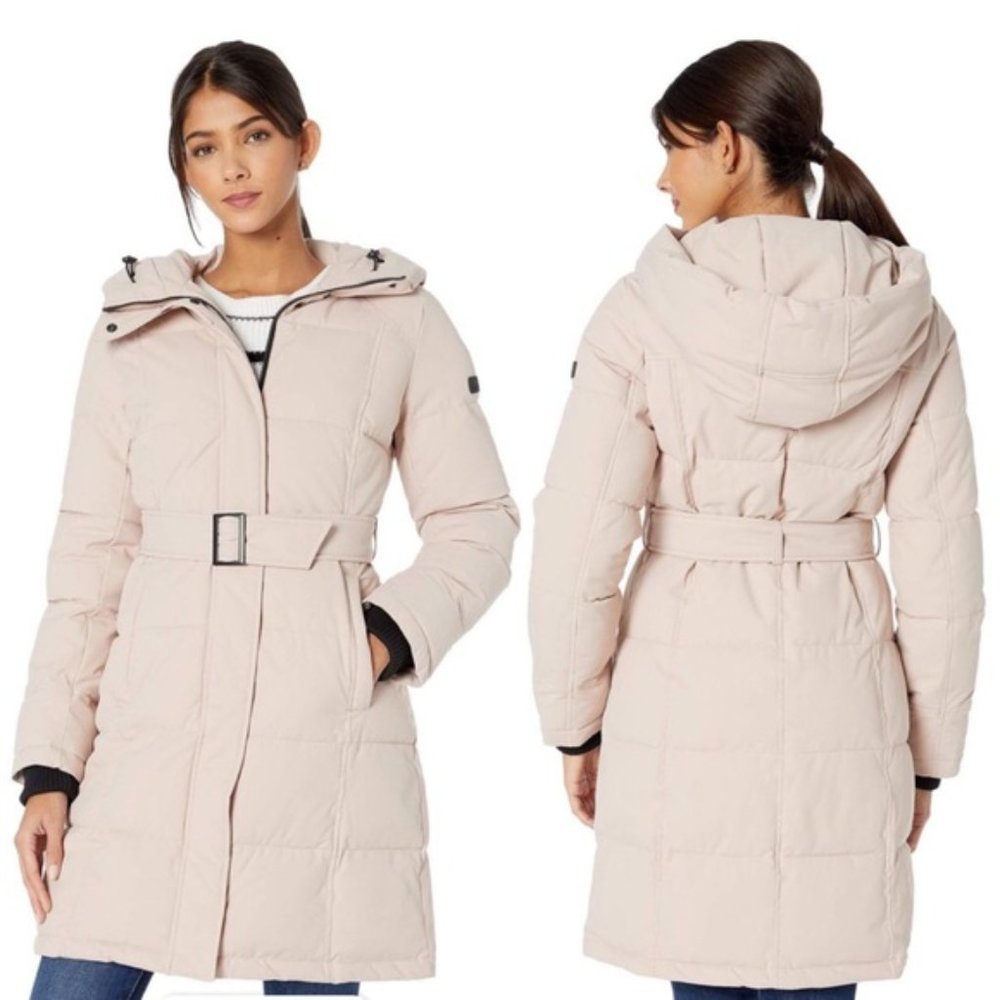 Sam Edelman Hooded Belted Puffer Parka Jacket Small - Gem